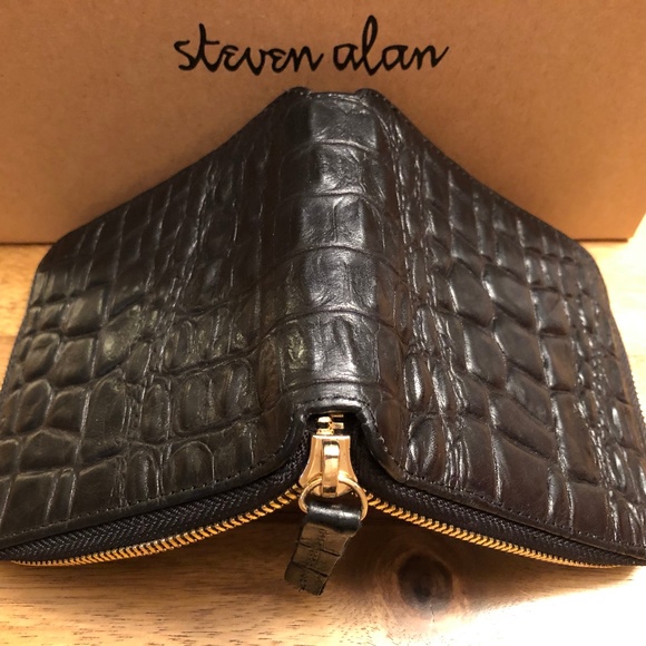 Steven Alan | Bags | Steven Alan Black Lizard Leather Zip Wallet | Poshmark
